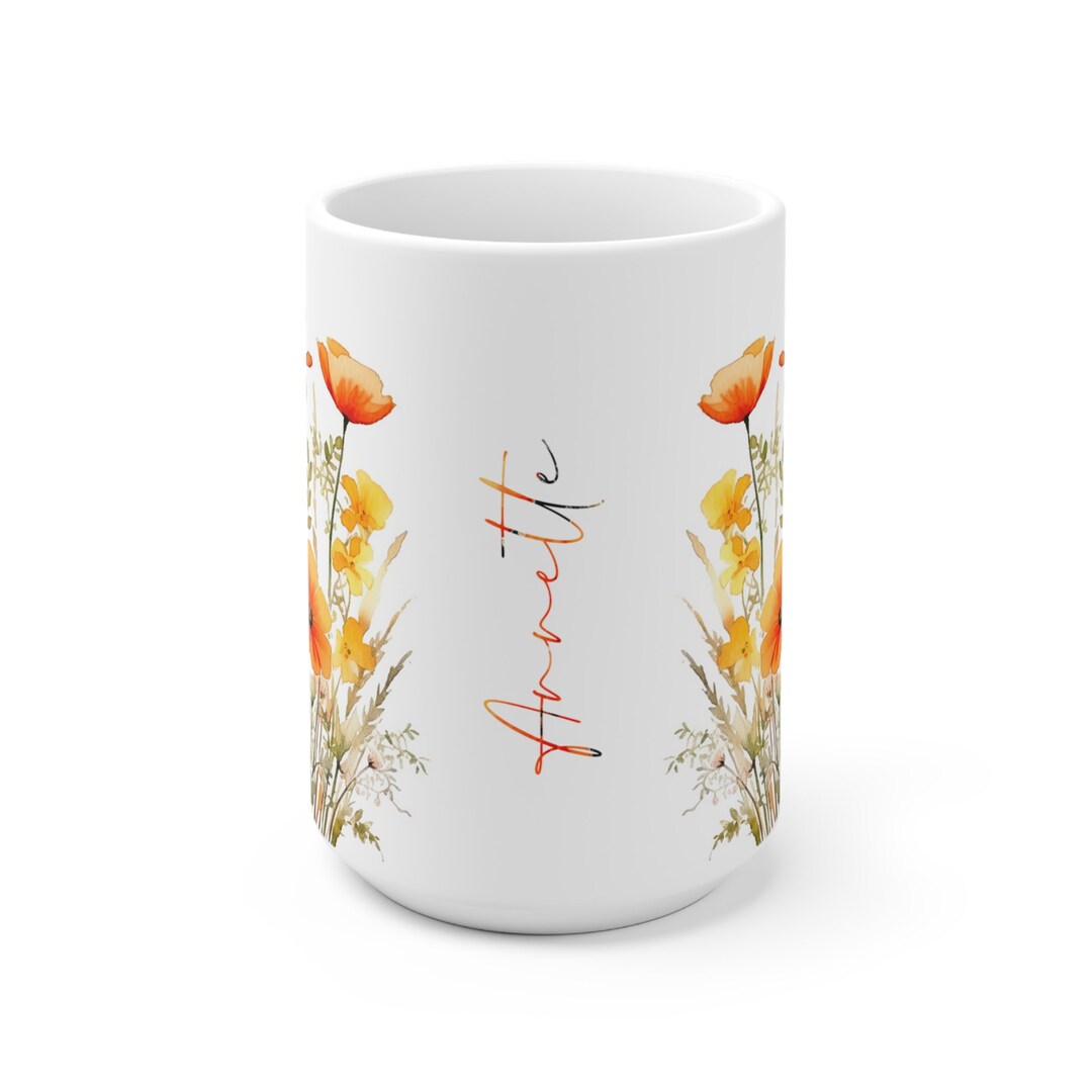Ceramic Mug Personalized With Name Mug Flowers Wildflowers Mug Cups ...