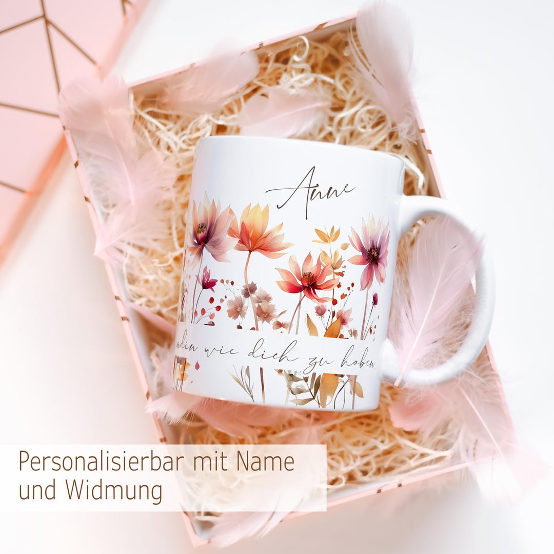 Keramik Tasse Personalisiert mit Name und Spruch Aquarell Wildblumen ...