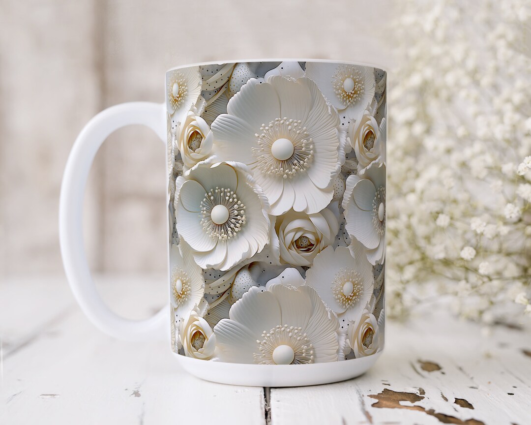 Coffee Cup Personalized With Name 3D Design White Poppies the Special ...