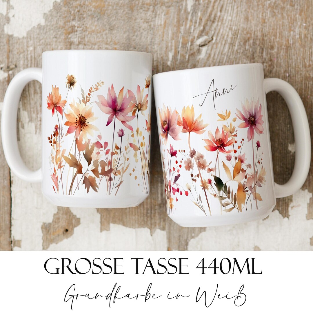 Personalized Mug With Name Watercolor Wildflowers Design XXL Coffee Mug ...