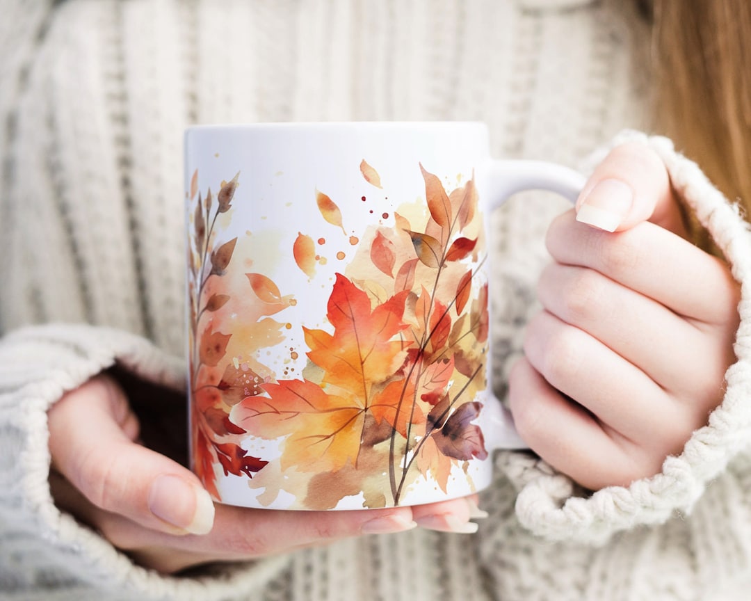 Vintage Boho Autumn Mug Orange Autumn Leaves Leaves Céramique Cup ...