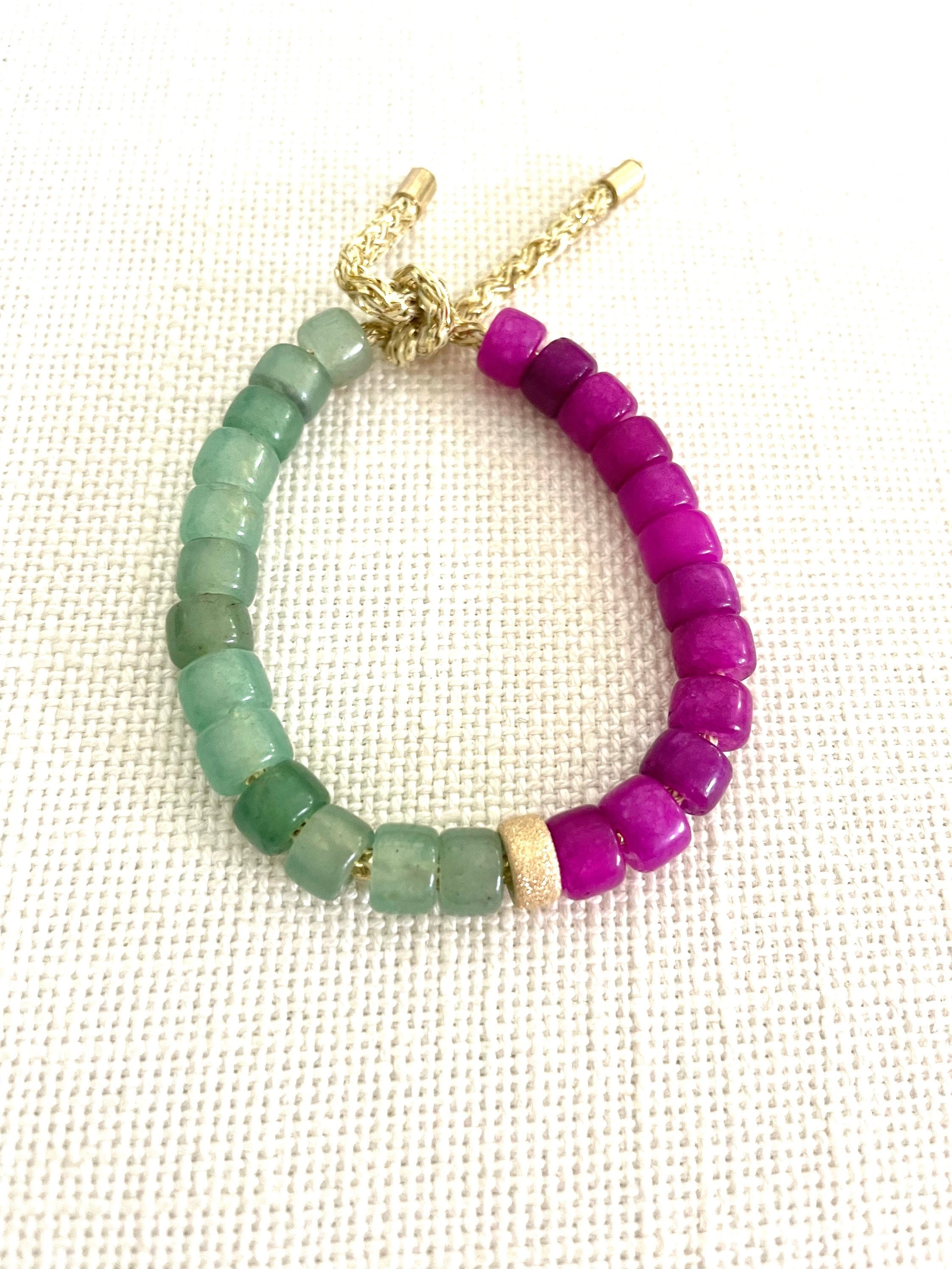 Purple Rhodonite and Green Aventurine Gemstone Bracelet - Etsy