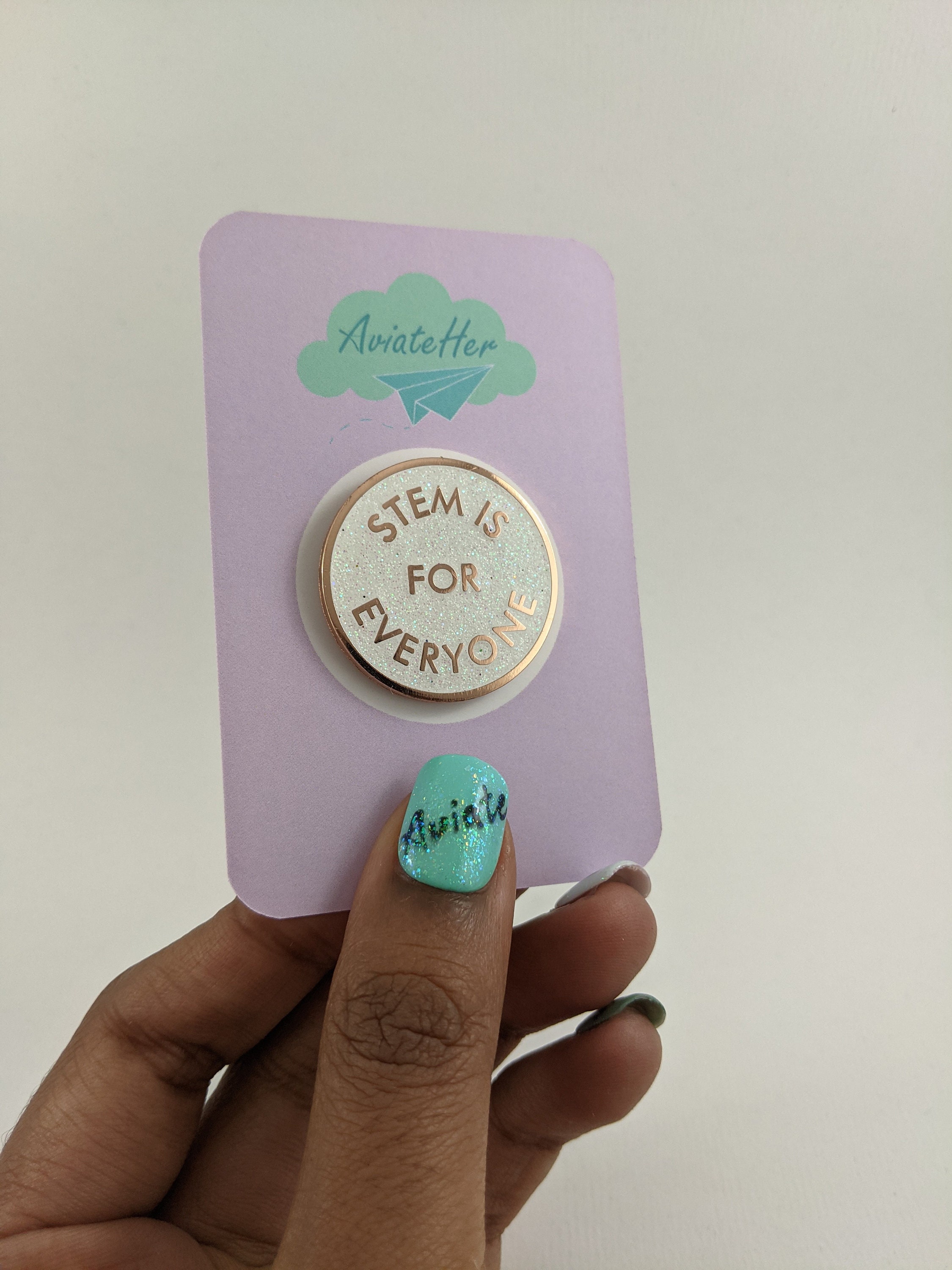 STEM is for Everyone Enamel Pin Badge - Iridescent Glitter & Rose Gold ...