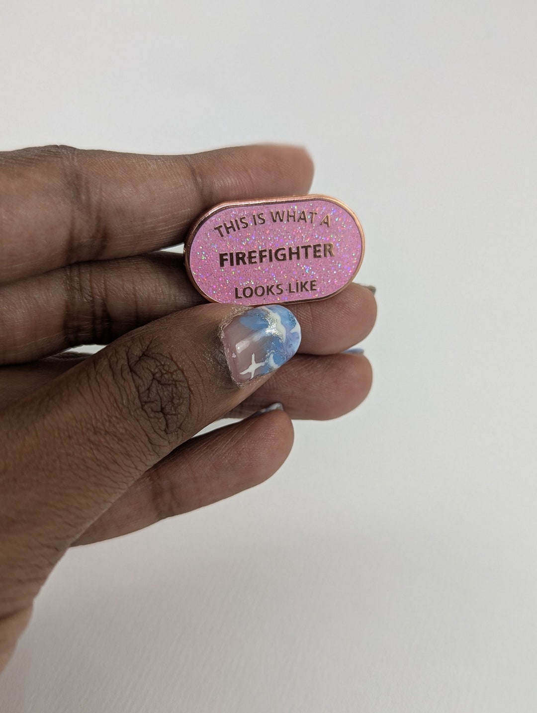 This is What a Firefighter Looks Like Enamel Pin Badge - Pink Glitter ...