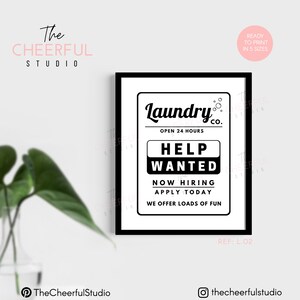 Laundry Help Wanted Sign, Printable Art, Wall Art, Laundry Decor ...