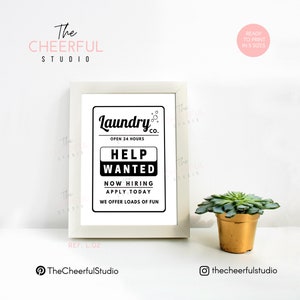 Laundry Help Wanted Sign, Printable Art, Wall Art, Laundry Decor ...