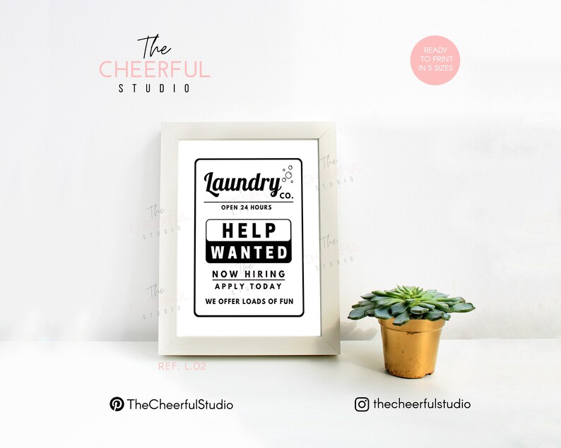 Laundry Help Wanted Sign, Printable Art, Wall Art, Laundry Decor ...