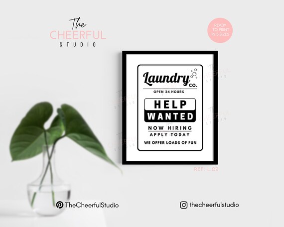 Laundry Help Wanted Sign Printable Art Wall Art Laundry - Etsy
