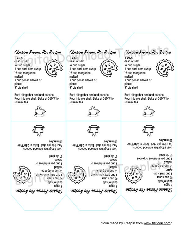 Classic Pecan Pie Recipe Tags, Pop by Tags, Pecan Pie Labels, Pecan Pie ...