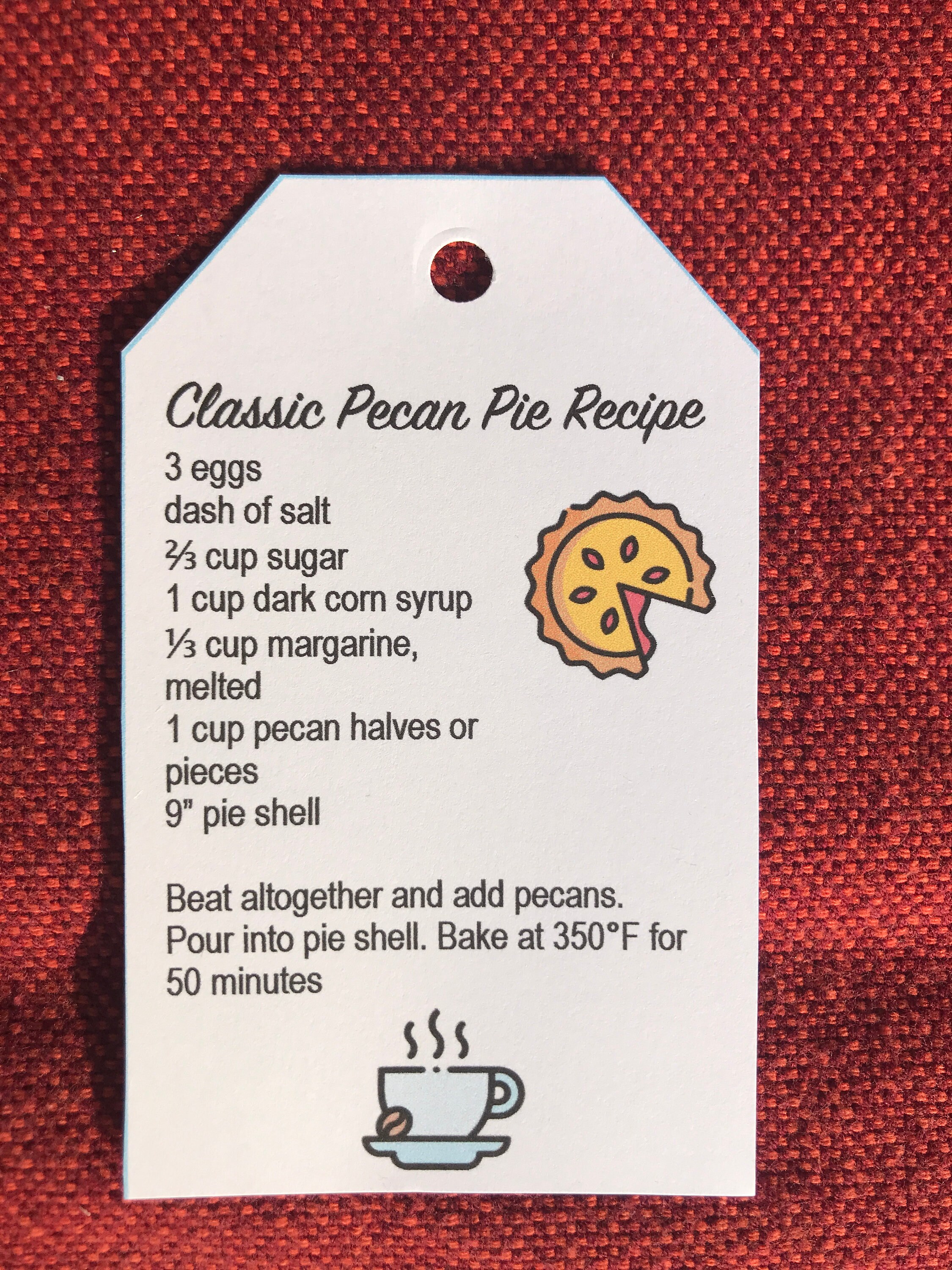 Classic Pecan Pie Recipe Tags, Pop by Tags, Pecan Pie Labels, Pecan Pie ...