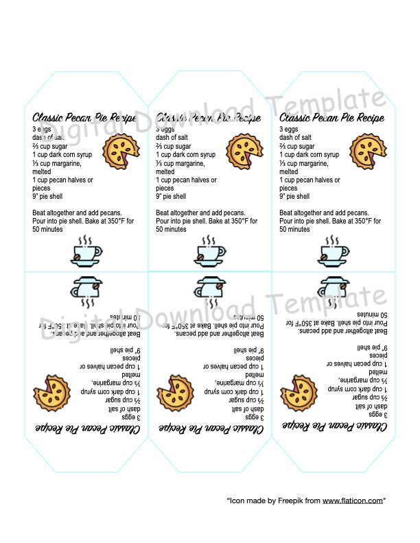 Classic Pecan Pie Recipe Tags, Pop by Tags, Pecan Pie Labels, Pecan Pie ...