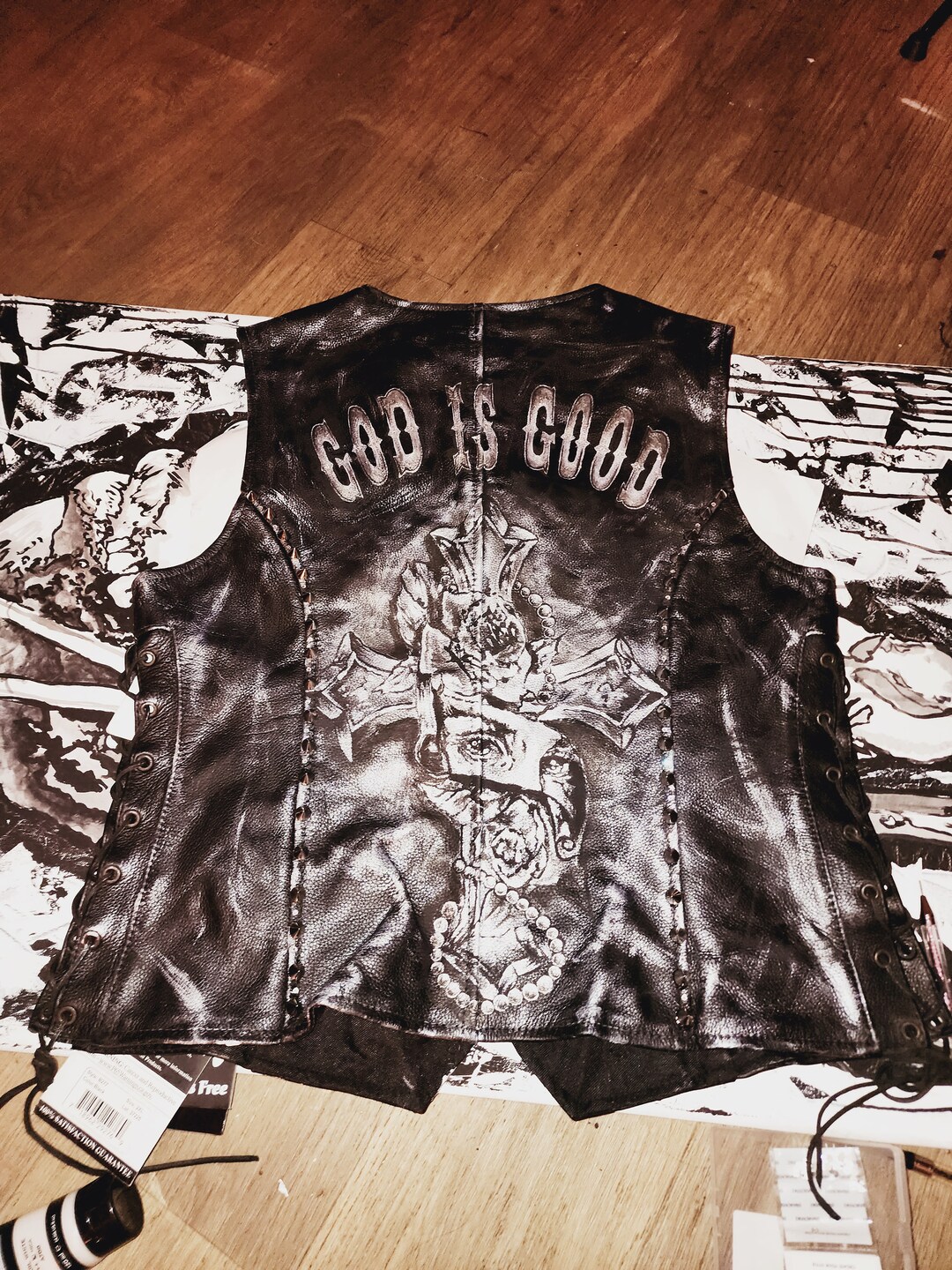 CUSTOM Vest, HAND PAINTED, Tattoo Style, Leather Vest, Unisex, for Men ...