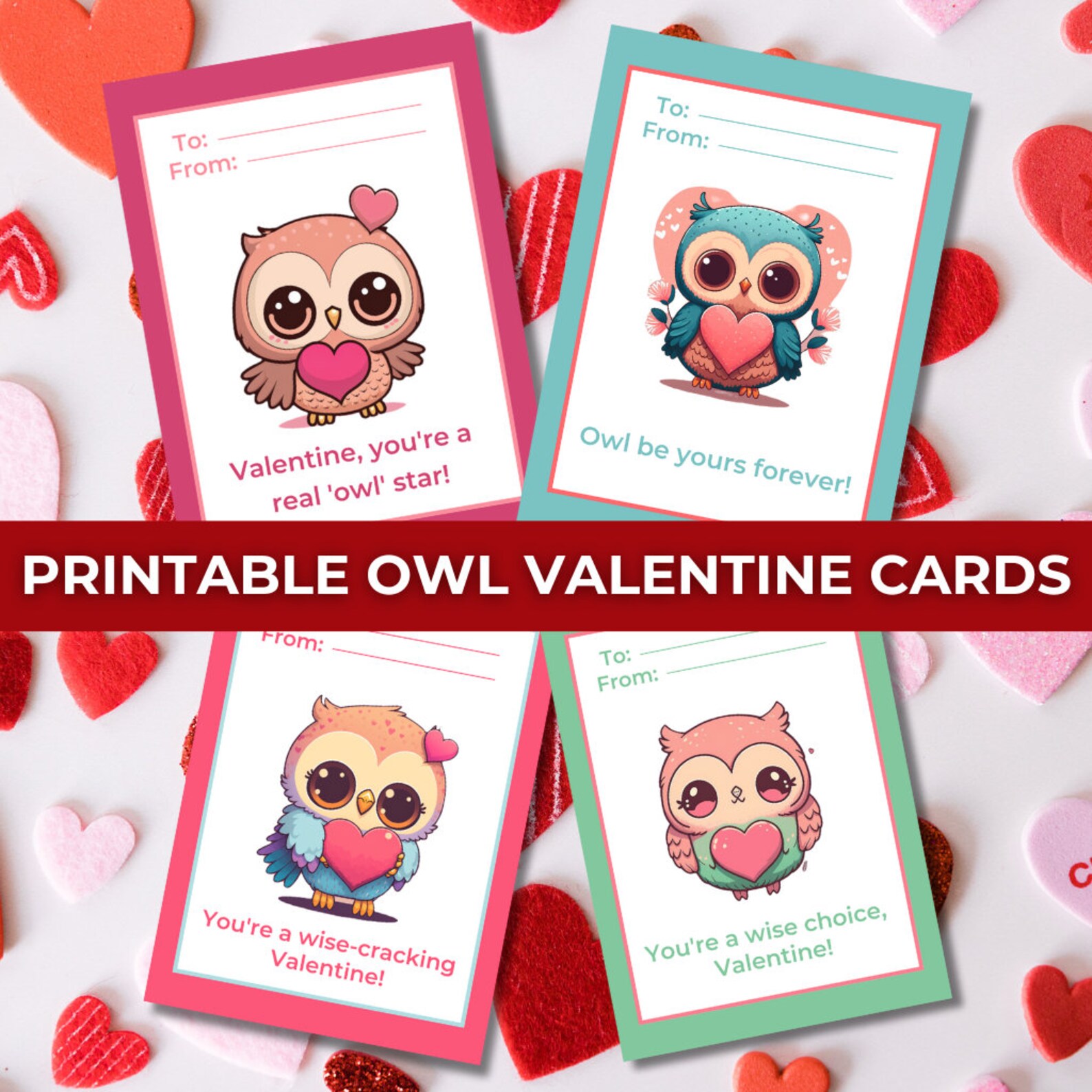 Printable Owl Valentine Day Cards| Classroom Cards| Digital Download ...