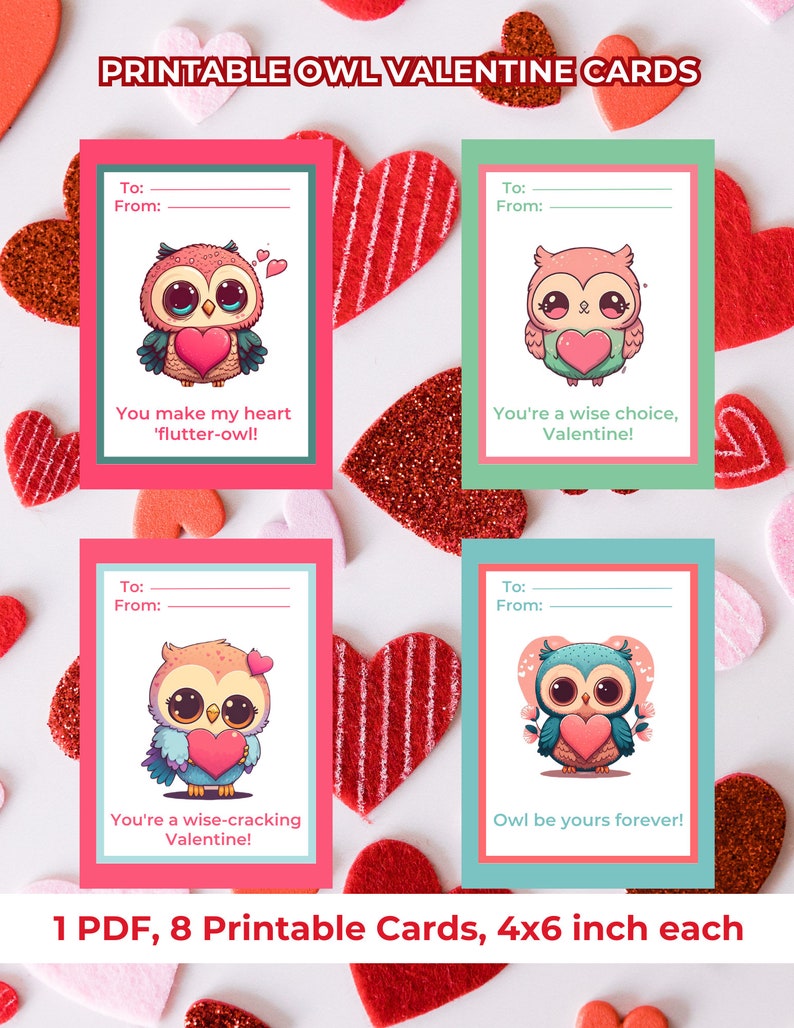 Printable Owl Valentine Day Cards| Classroom Cards| Digital Download ...