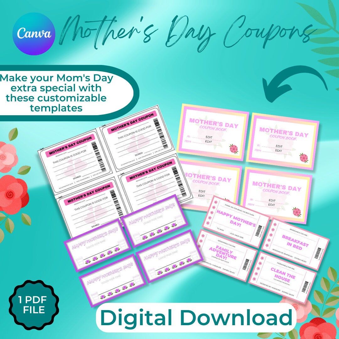 Mother's Day Coupon Template| Canva Editable Template| Digital Download ...