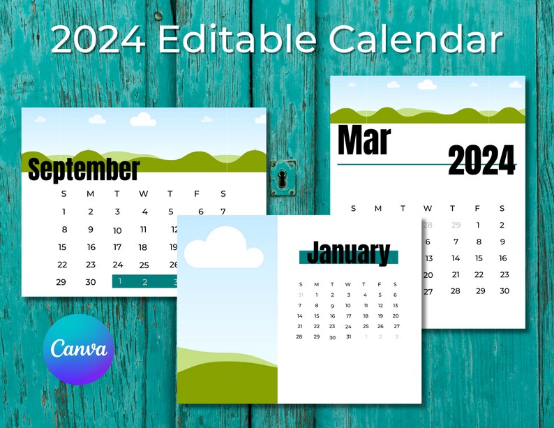 2024 Editable Calendar Canva Template Instant Download Canva Template ...