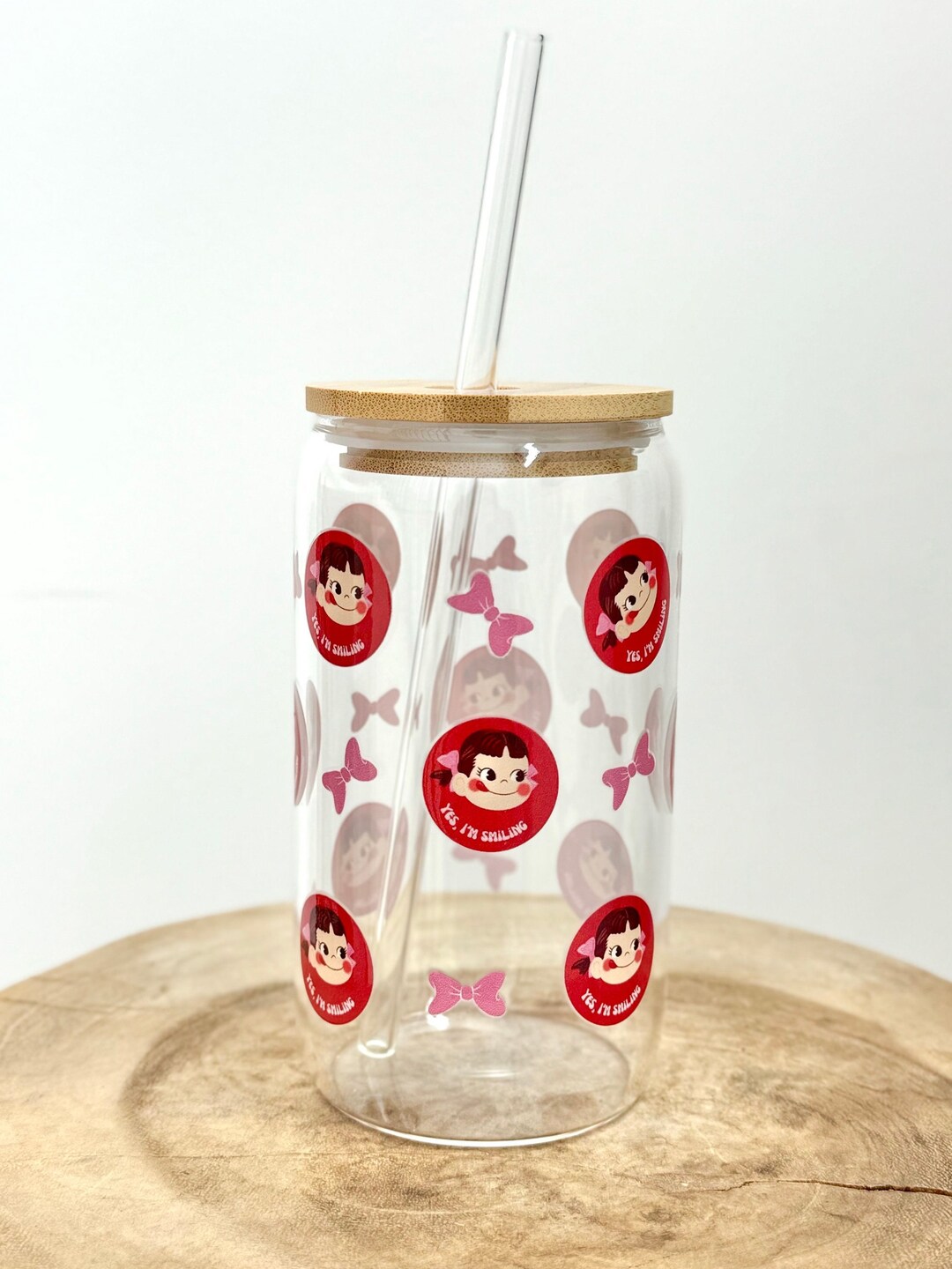 Smiley Girl Glass Cup, 16 Oz Coffee Cup, Cute Cup, Iced Tea Cup, Gift ...