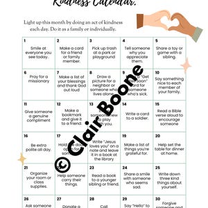 Family Acts of Kindness Calendar Printable | 30-day Kindness Challenge ...