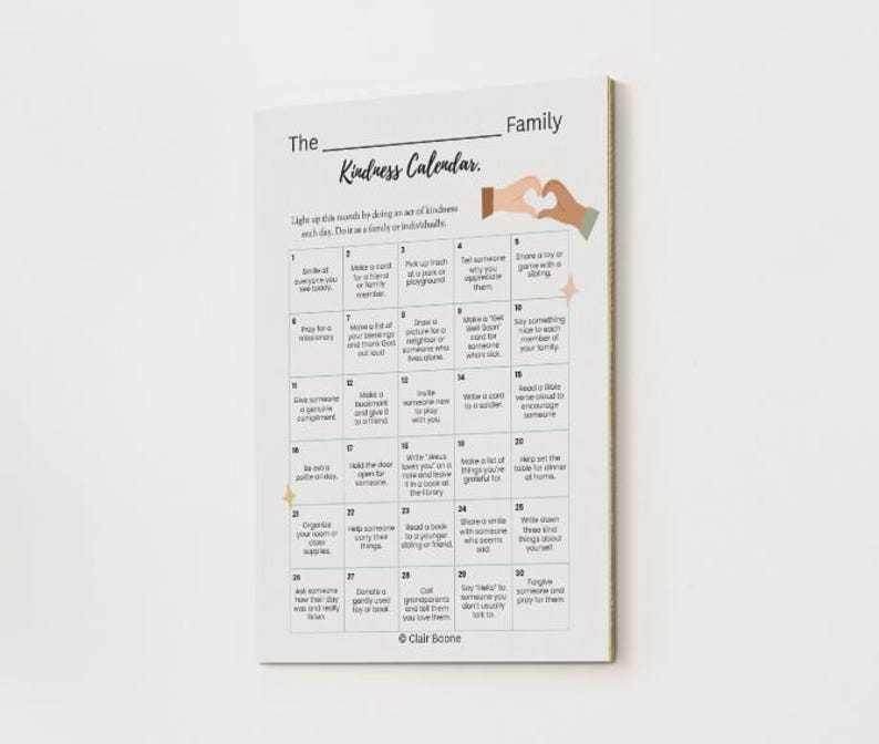 Family Acts of Kindness Calendar Printable | 30-day Kindness Challenge ...