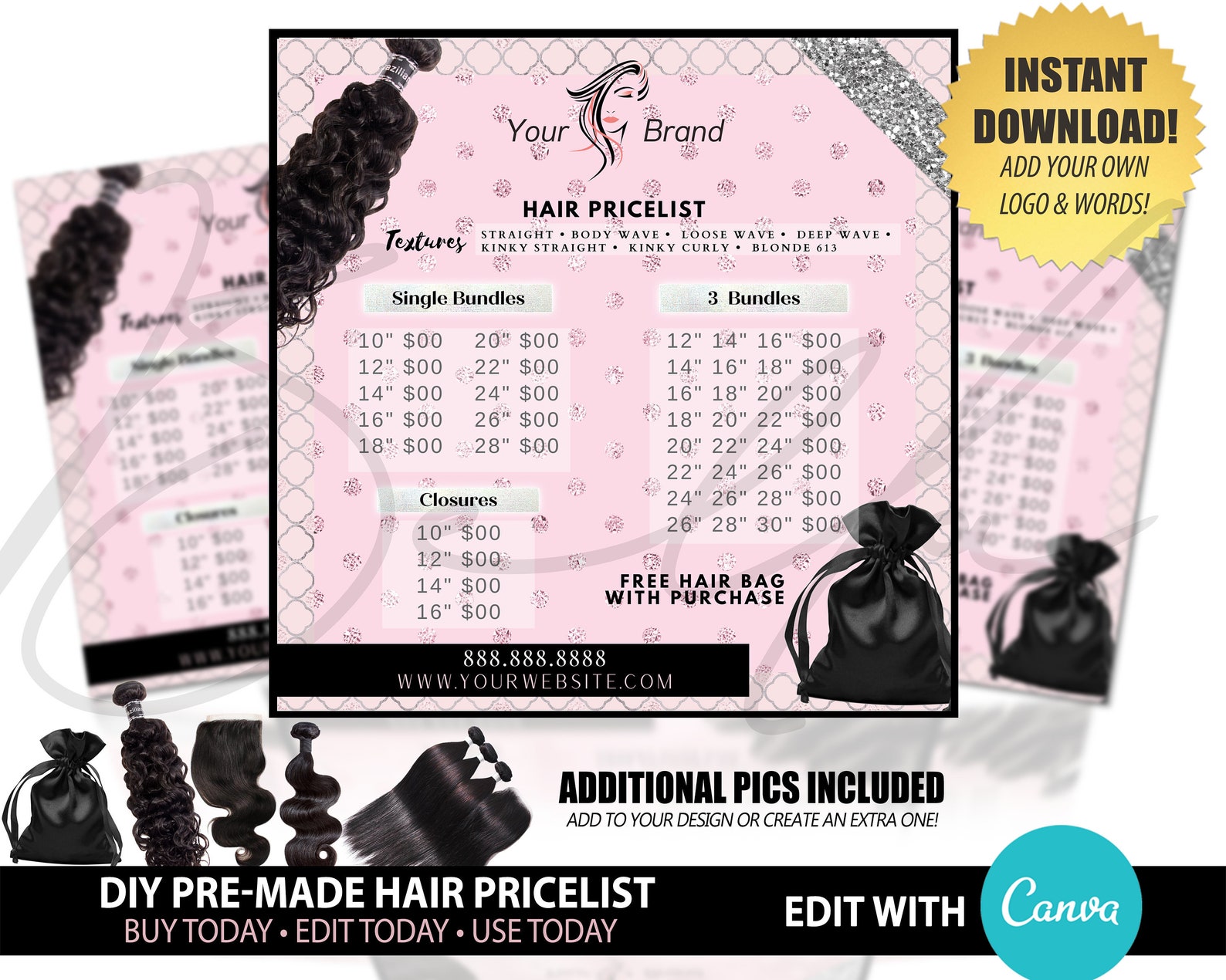DIY - Create Your Own Hair Price List and Bundles Hair Flyer. Use Our ...