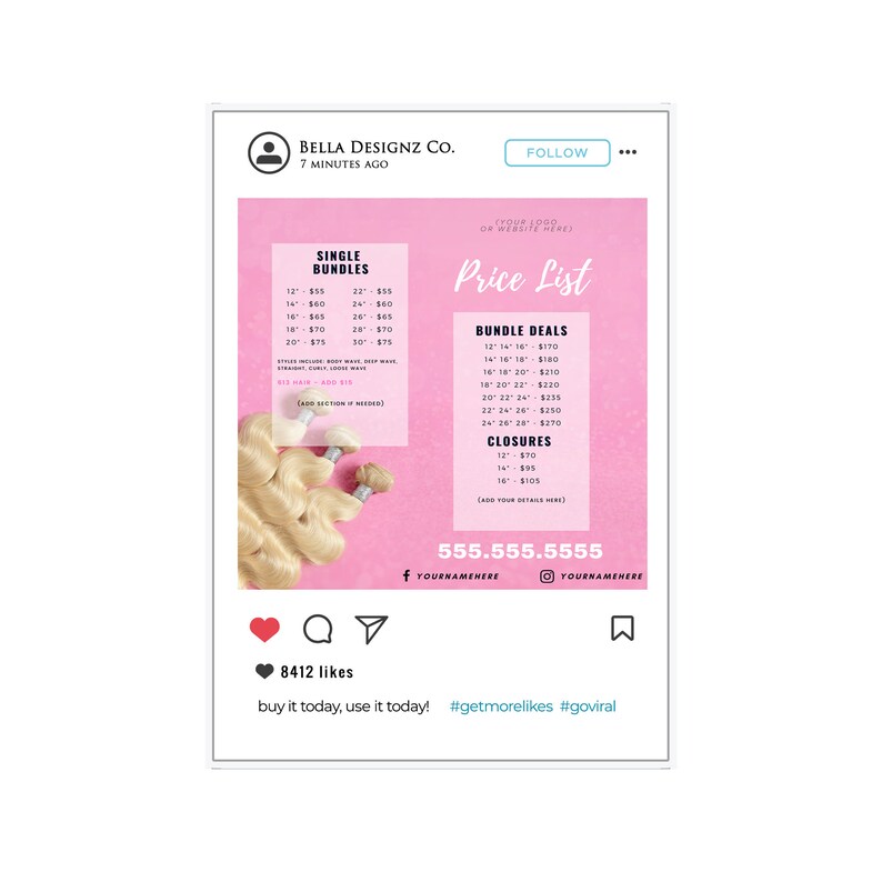 DIY Pre-made Hair Flyer Template for Hair Extension Price List, Hair ...