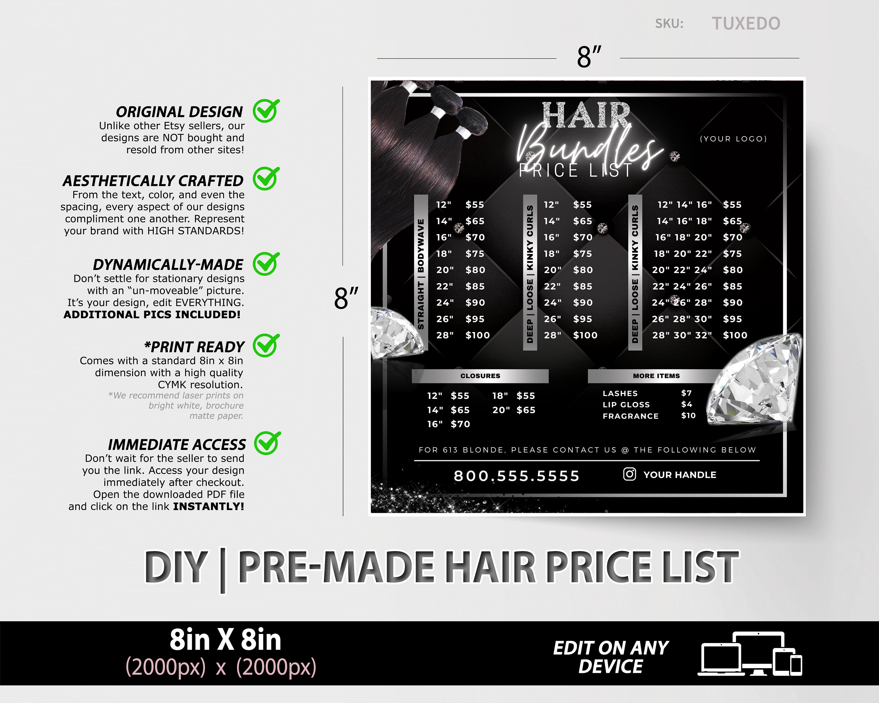 DIY Hair Collection Price List Flyer, Hair Pricelist Flyer, Hair ...