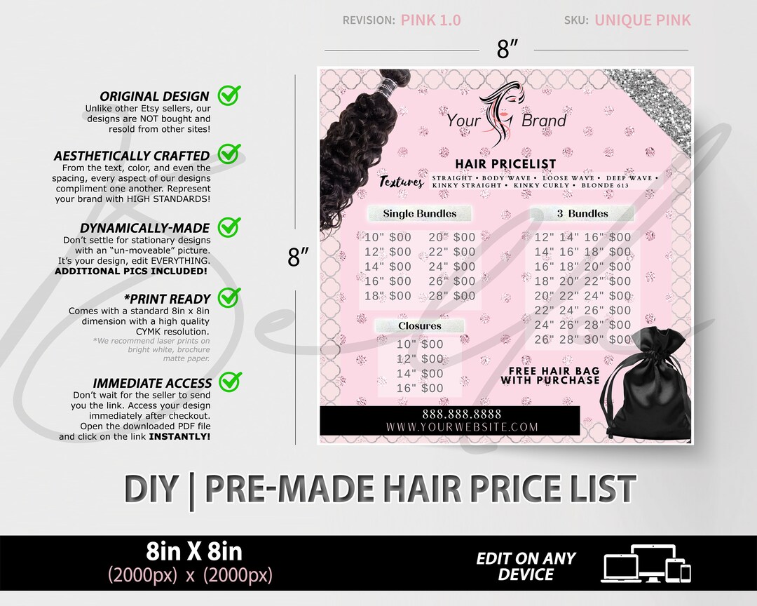 DIY - Create Your Own Hair Price List and Bundles Hair Flyer. Use Our ...