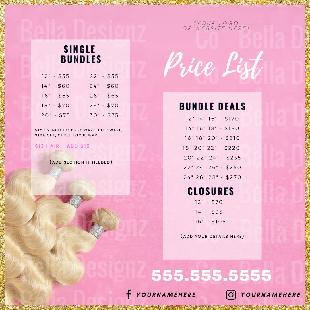 DIY Pre-made Hair Flyer Template for Hair Extension Price List, Hair ...