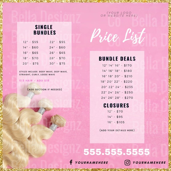 DIY Pre-made Hair Flyer Template for Hair Extension Price | Etsy