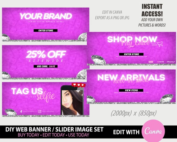 Pink Money Web Banner Website Banners Boutique Editable | Etsy