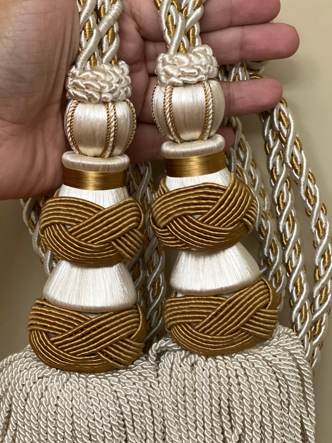 Large Tassels/ Egyptian Handmade: Shiny Ivory With Gold and Brown ...
