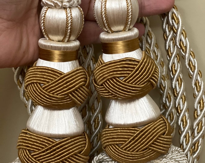 Large Tassels/ Egyptian Handmade: Shiny Ivory With Gold and Brown ...