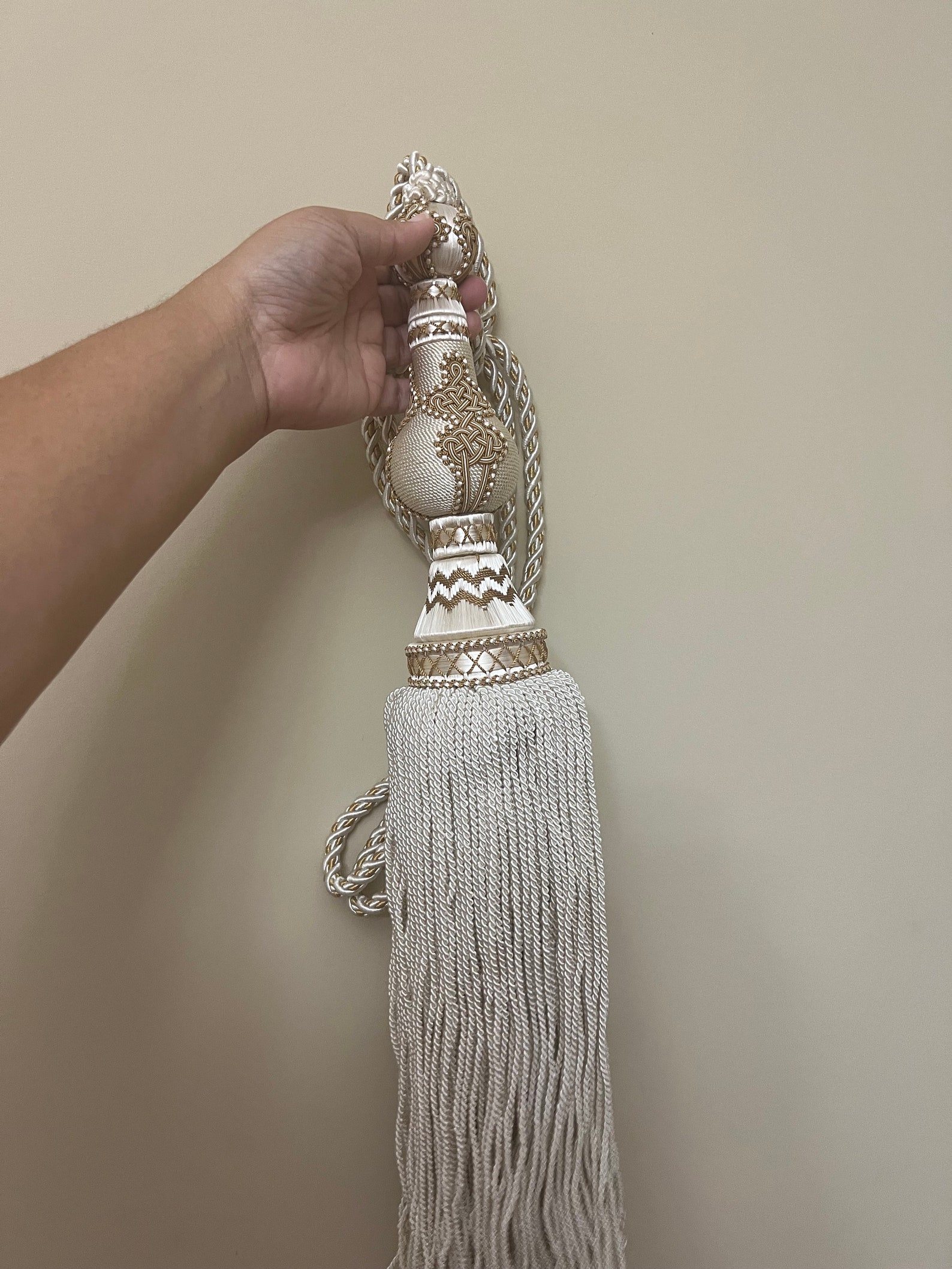 Large Tassels/ Egyptian Handmade: Shiny Ivory With Gold and Brown ...