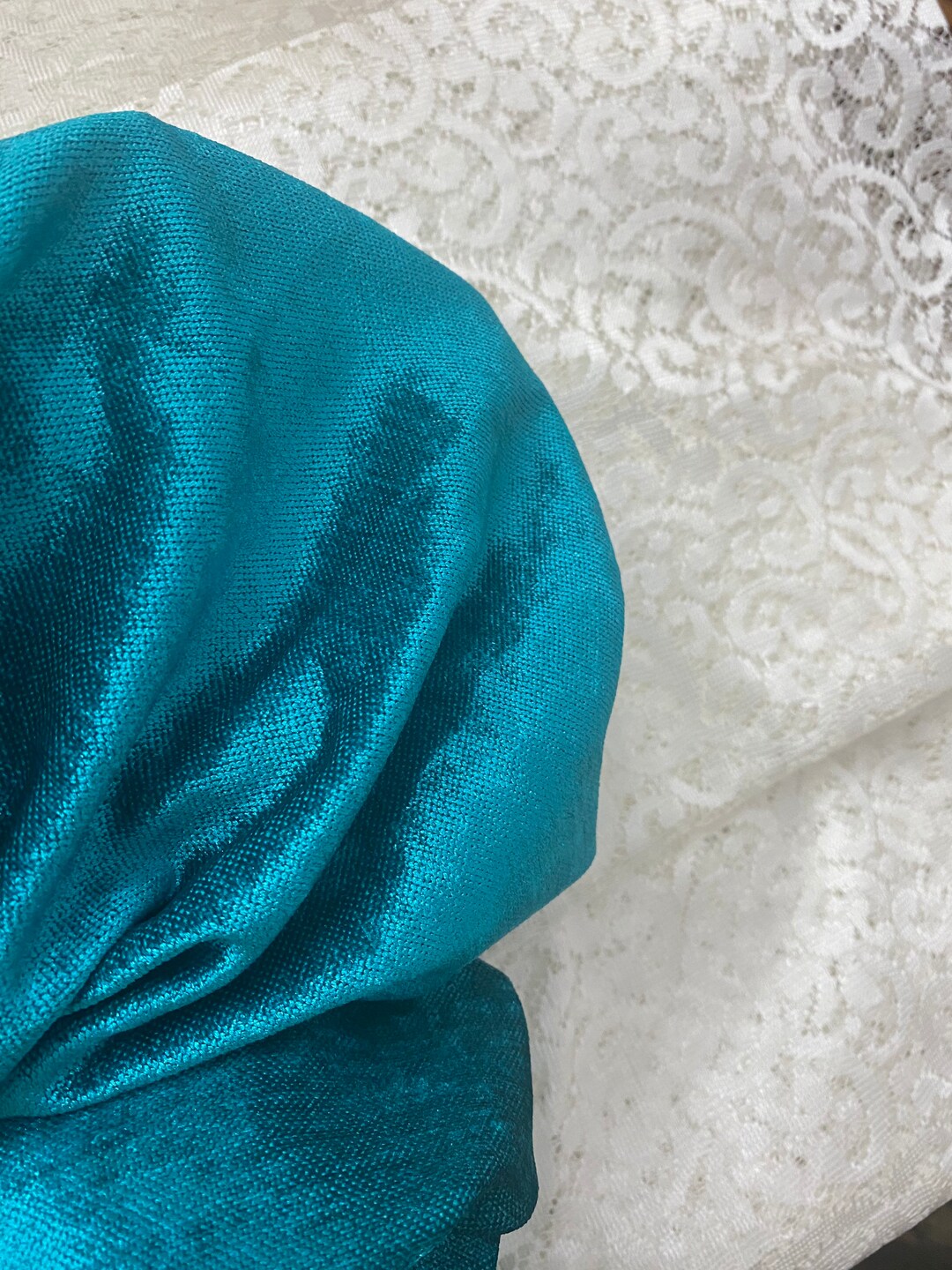 Turquoise Velvet Panels and Creamy Interior Sheer Set of Three Panels ...