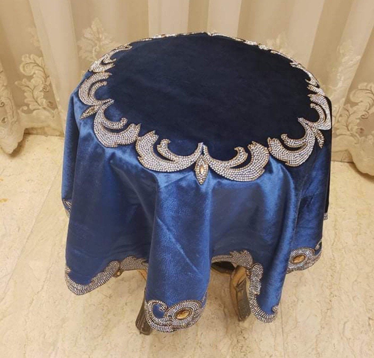 Gemstones Soft Velvet Navy Blue Round Tablecloth 39 Inches X | Etsy