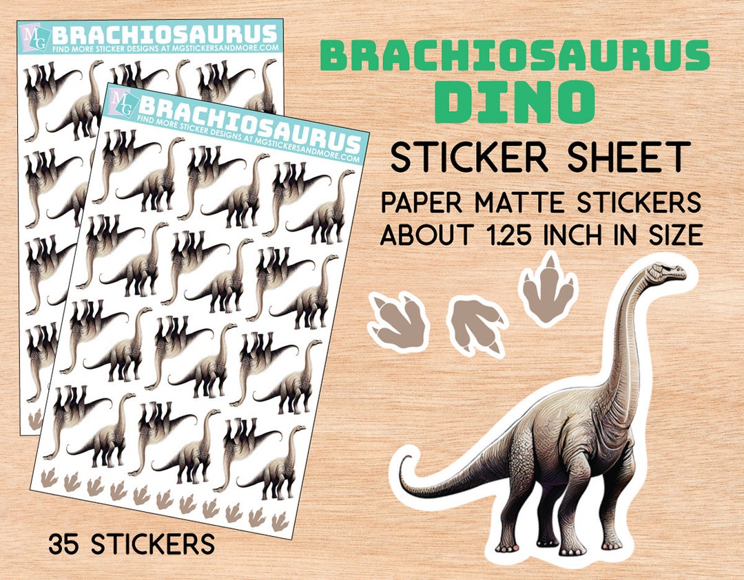 Brachiosaurus Sticker Sheet, Dinosaur, Stationary, Dino Realistic ...