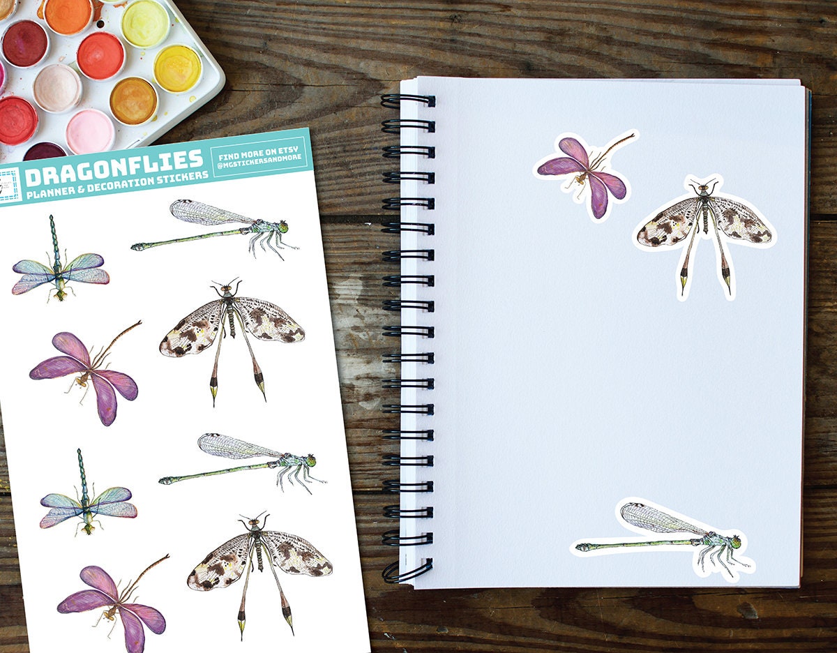 Dragonfly Stickers, Dragonflies, Cute, Watercolor, Paper Stickers ...