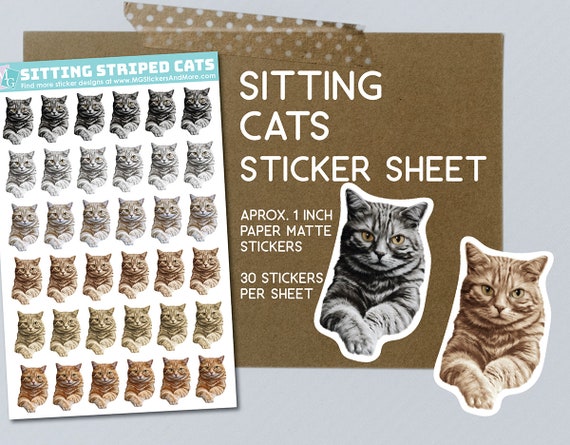 Sitting Cat Sticker Sheets White Belly Tomcat - Etsy