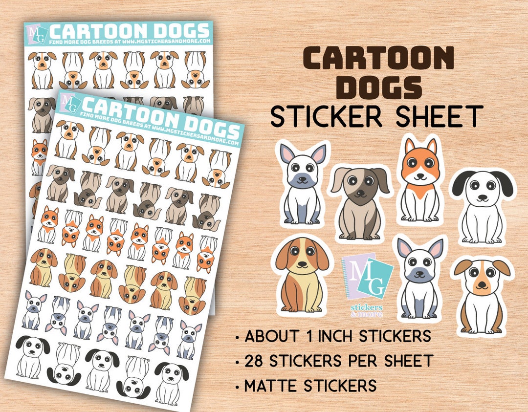 Cartoon Dog Sticker Sheet, Stickers, Dog Breeds, Doodles, Paperie ...