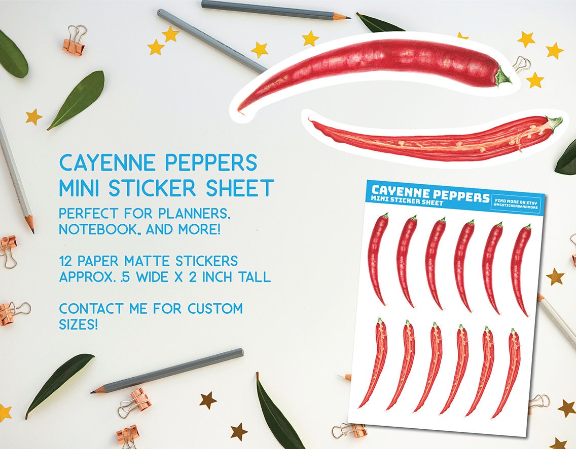 Cayenne peppers mini paper stickers red cayenne vegetable | Etsy