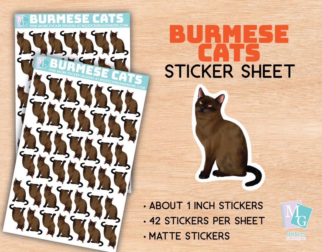 Burmese Cat Sticker Sheet, Emojis, Fancy Cat, Stationary, Feline, Cat ...