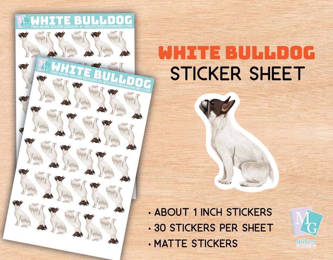 White Bulldog Stickers, Sticker Sheet, Breed, Show Dog, Stationary ...