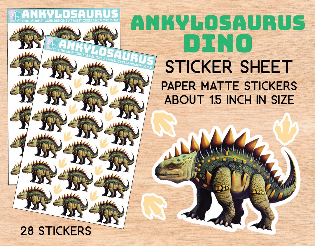 Ankylosaurus Sticker Sheet, Dinosaur, Stationary, Dino, Realistic, Art ...