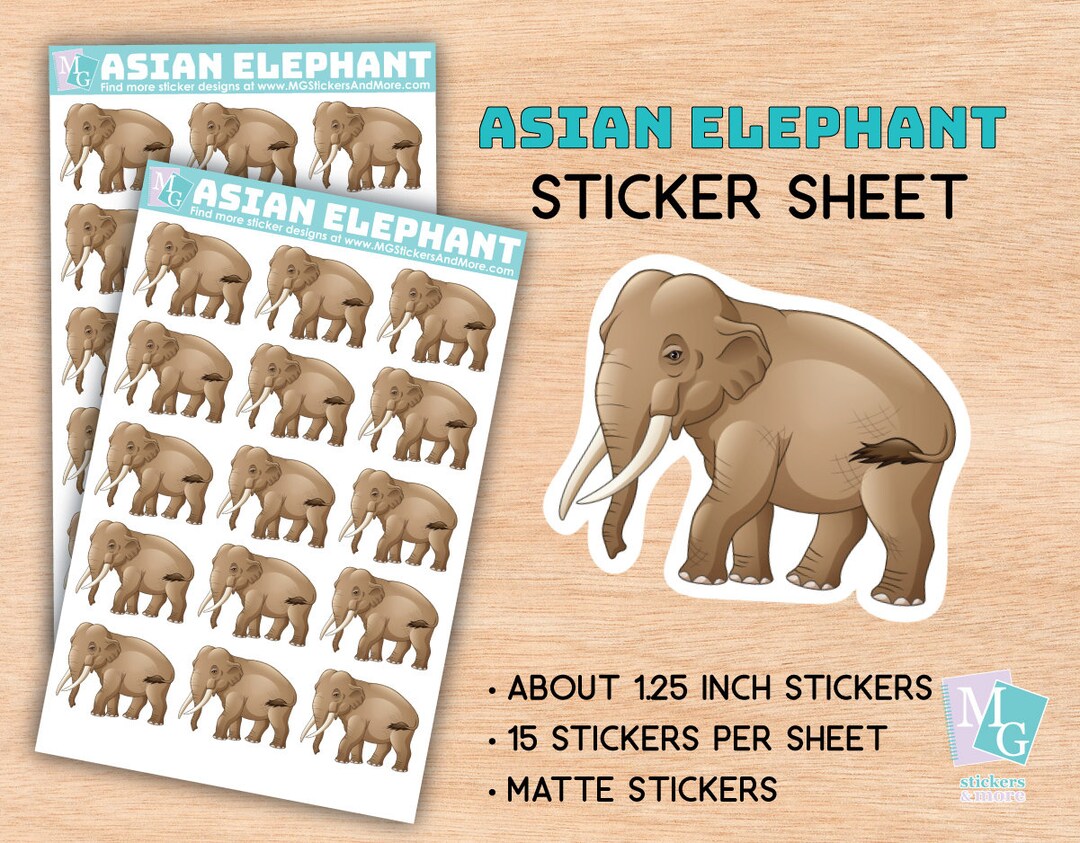 Asian Elephant, Sticker Sheet, Matte Stickers, Zoo, Animal Love ...