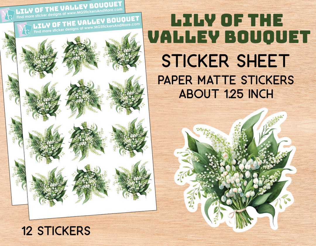 Lily of the Valley Bouquet Stickers, May, Spring, Watercolor, Paper ...