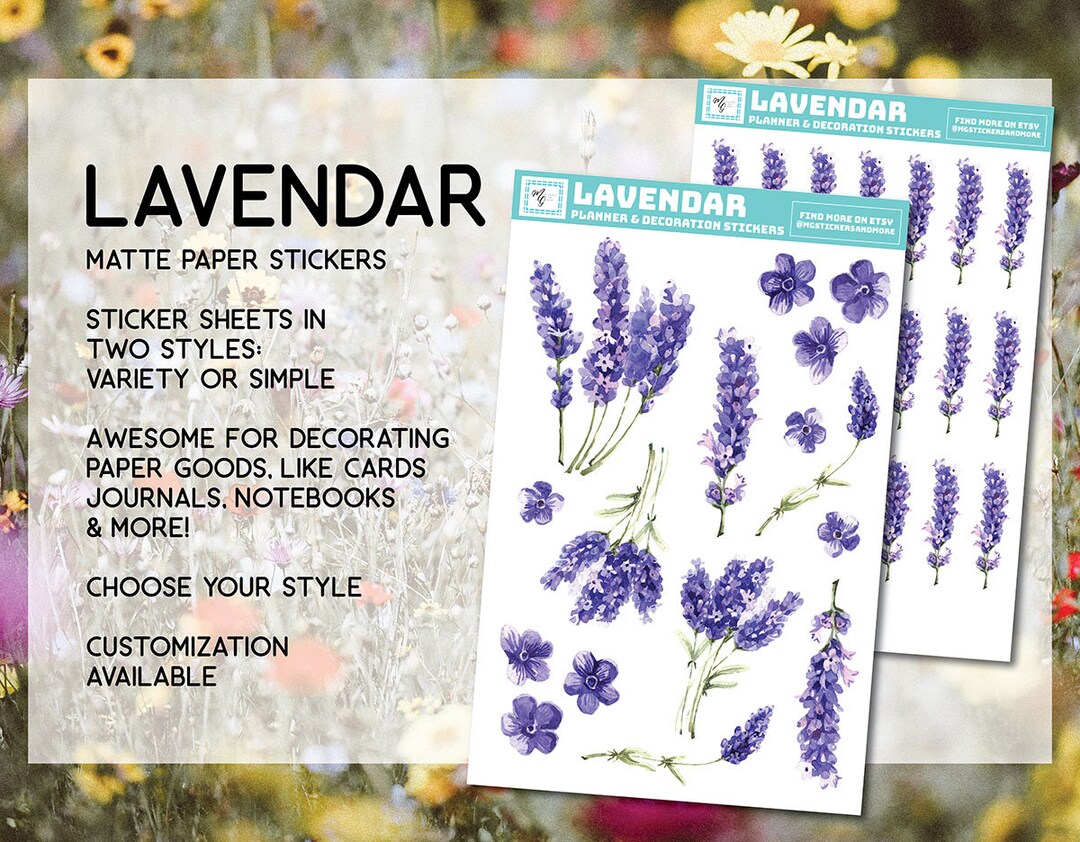 Lavender Sticker Sheet Lavender Flowers Stickers Purple - Etsy