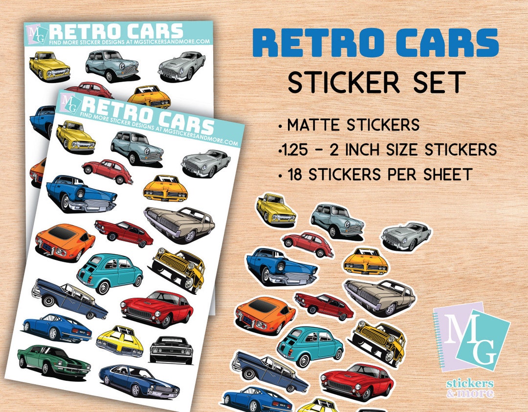 Retro Rides, Vintage Car Sticker Sheet, Old, Muscle Car, Restored ...