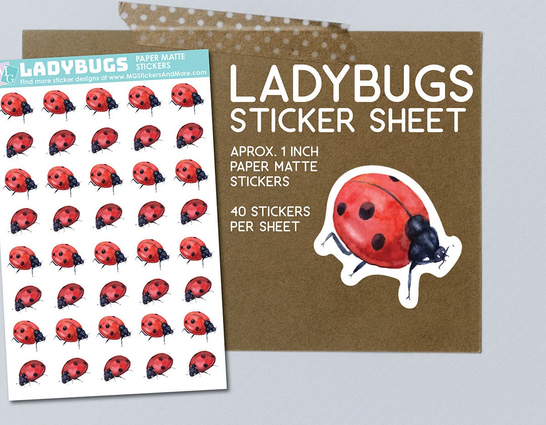 Ladybug Stickers, Paper Matte Sticker Sheet, Bugs, Garden, Red ...