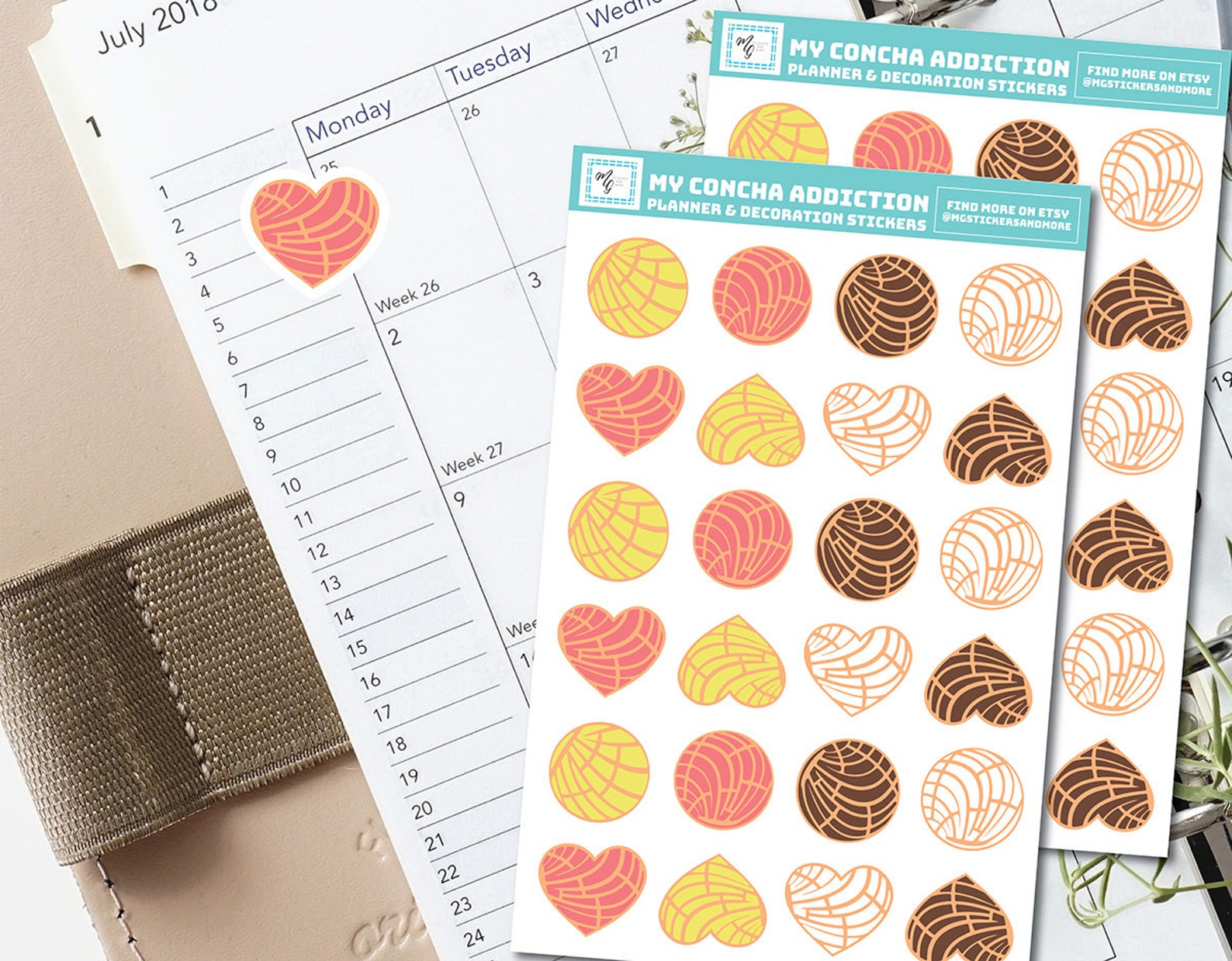 Concha Sticker Sheet Mexican Pastries Chocolate Vanilla - Etsy