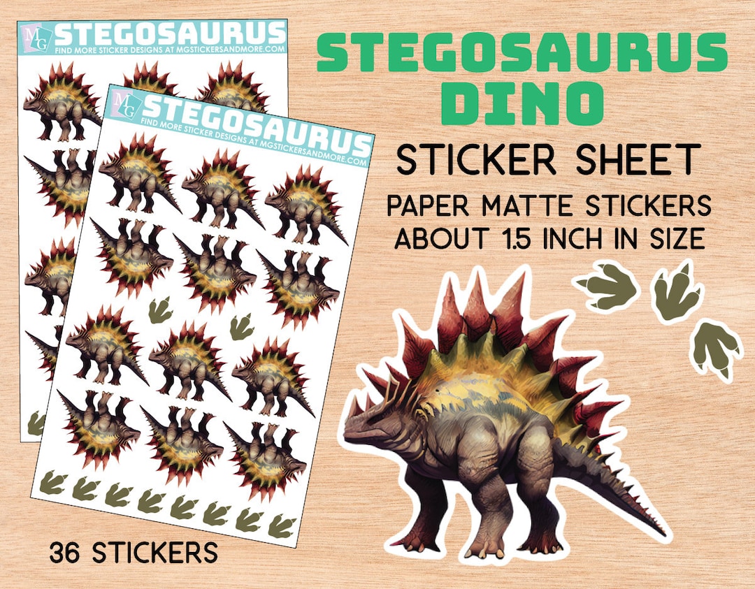 Stegosaurus Sticker Sheet, Dinosaur, Stationary, Dino, Realistic, Paper ...